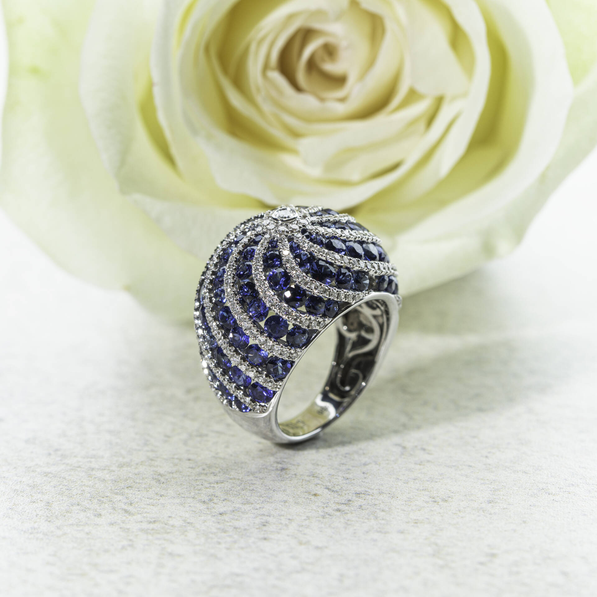 Breathtaking Twila True 18K White Gold Diamond and Sapphire Ring ...